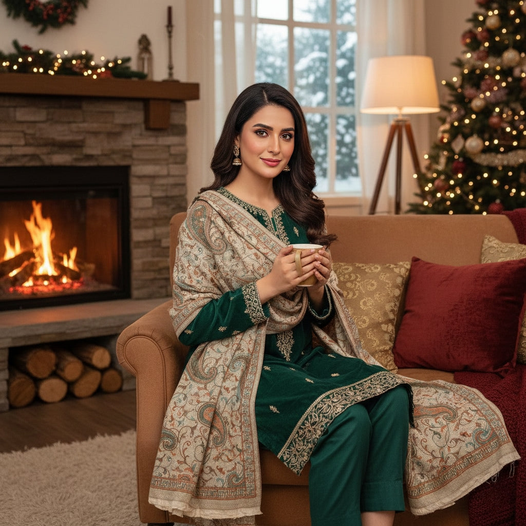 Bahaar Vail Shawl – Sky Cashmere Pakistan